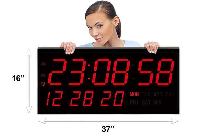 GIANT 7″ NUMERALS LED DIGITAL CALENDAR WALL CLOCK WITH REMOTE CONTROL